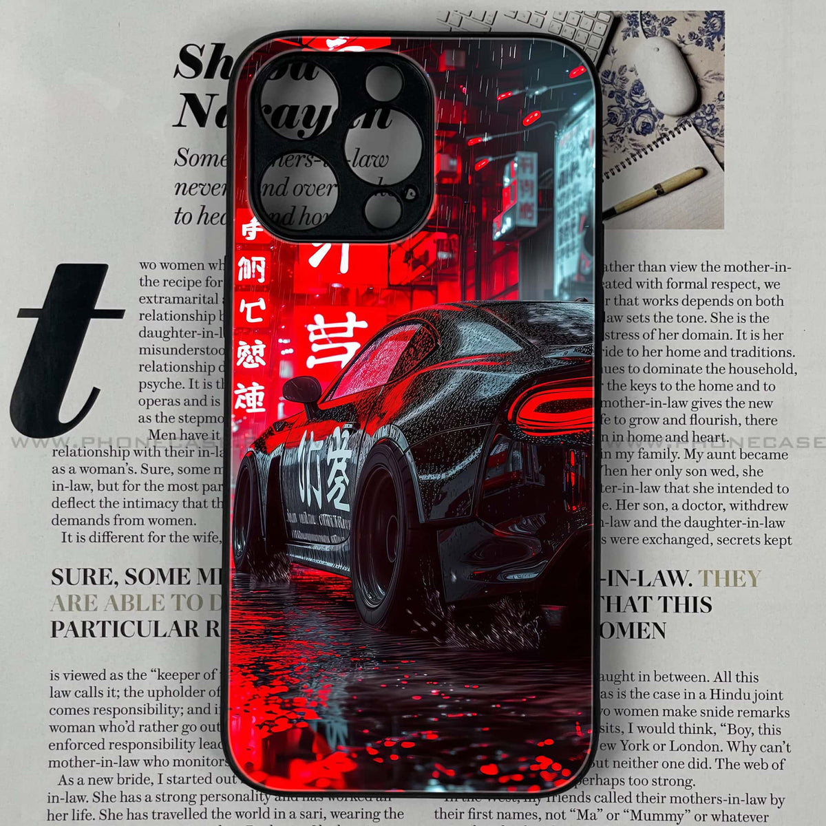 iPhone 16 Pro Max - Black Racing Car - Premium Printed Glass soft Bump ...