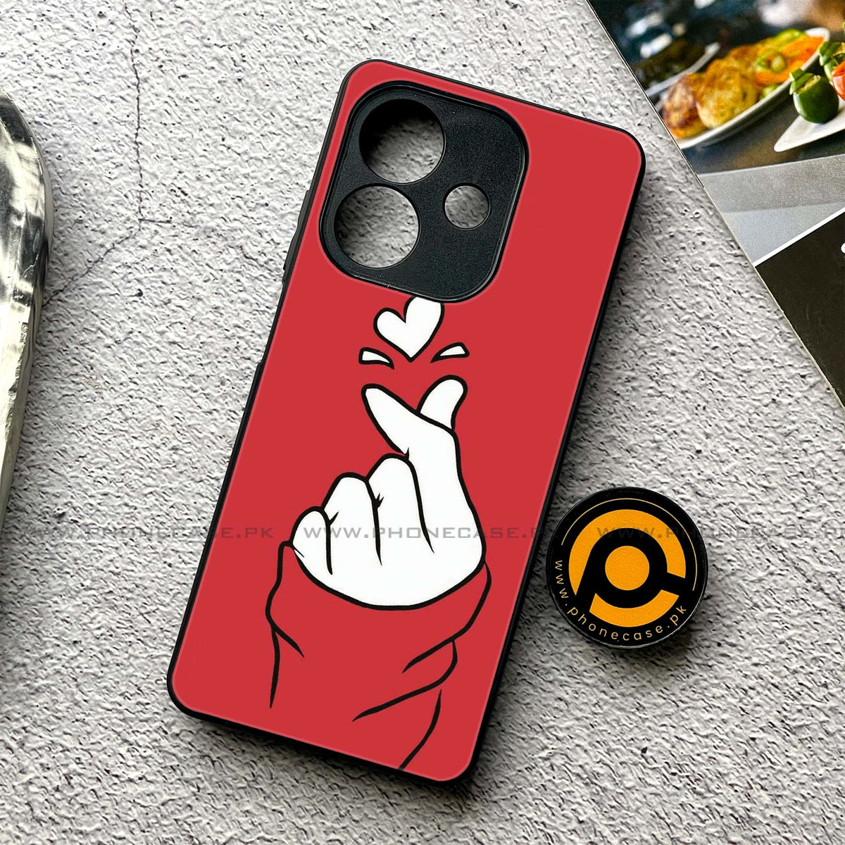 Oppo A3 2024 - Finger Heart BTS - Premium Printed Glass soft Bumper sh ...