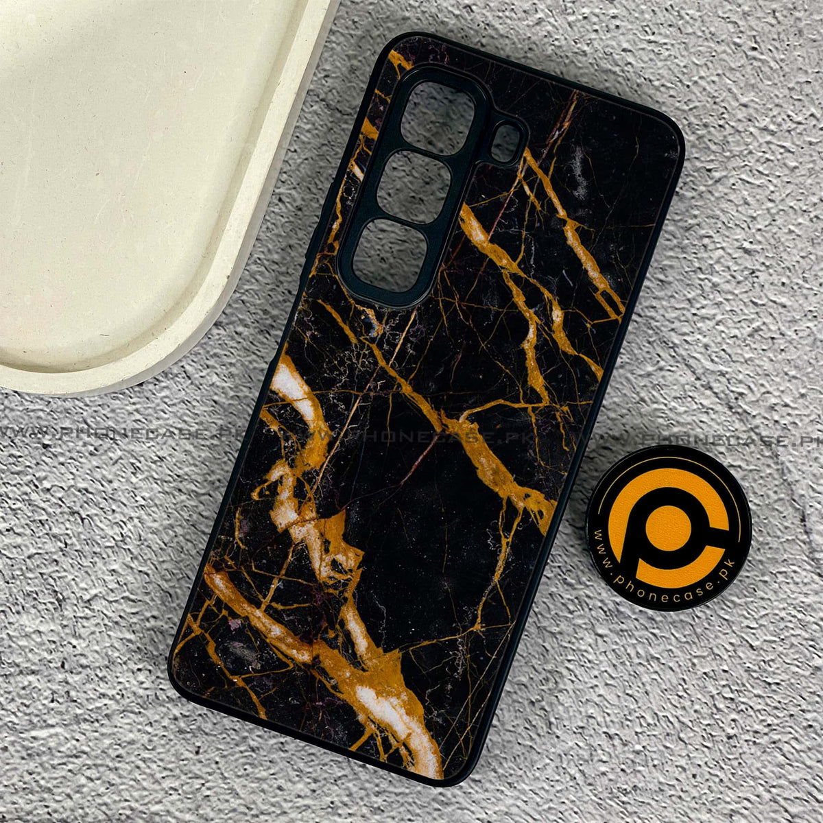 Infinix Hot 50 4G - Golden Black Marble - Premium Printed Glass soft B ...