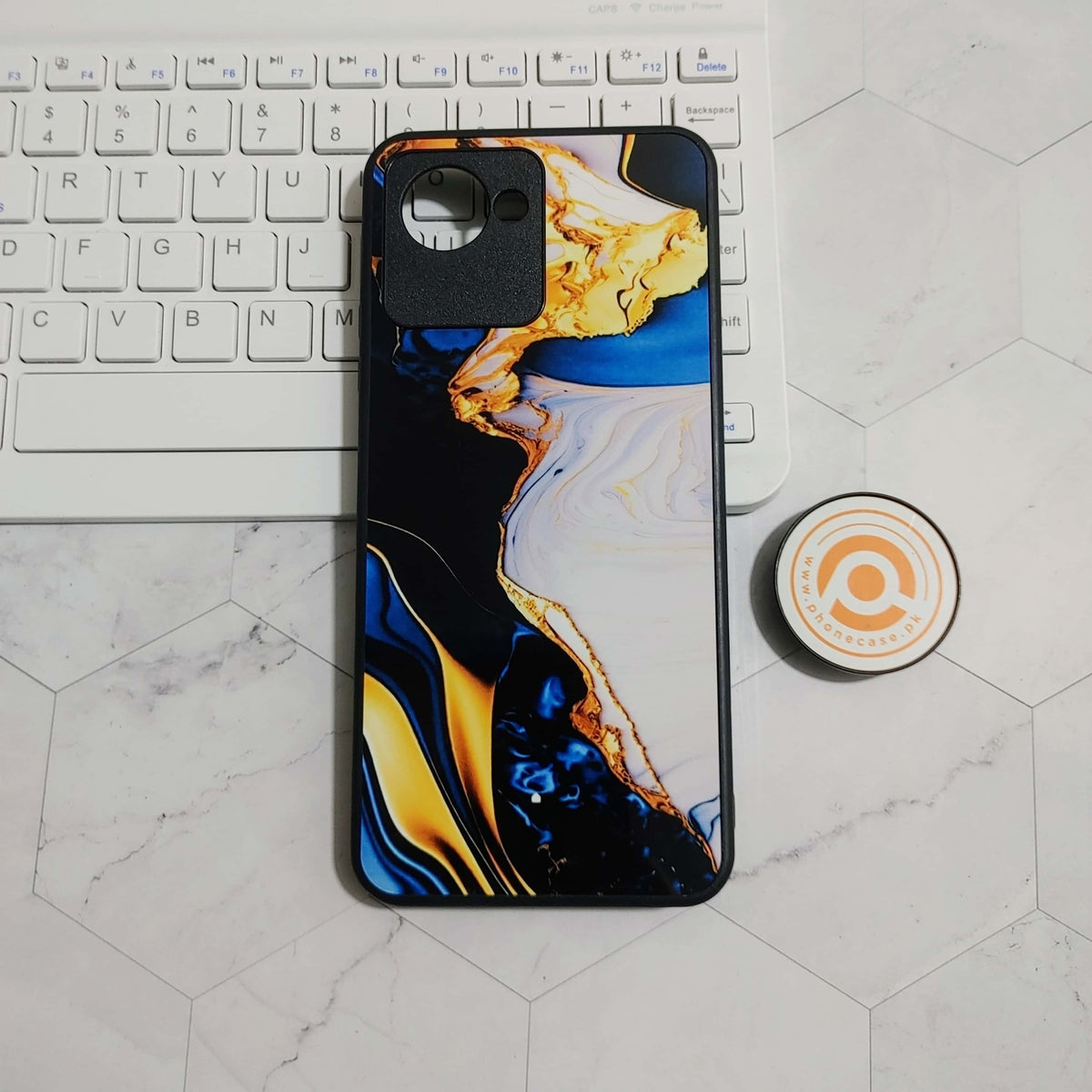 Realme C30 - Blue Golden Marble - Premium Printed Glass soft Bumper Sh ...