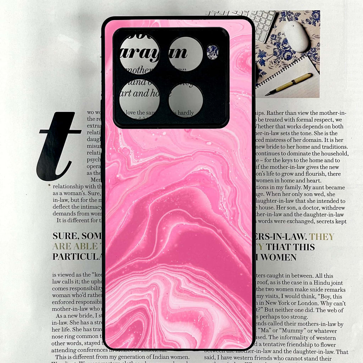 Infinix Note 40 Pro 4G - Pink Marble Series - Premium Printed Glass so ...