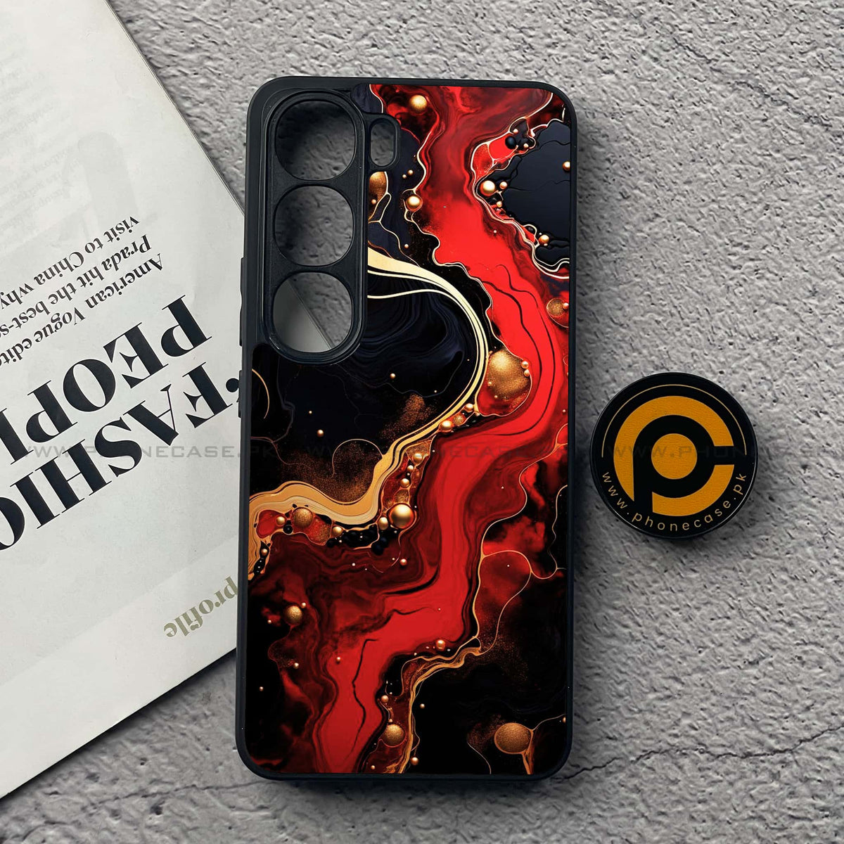 Vivo Y200 4G - Red Gold Marble - Premium Printed Glass soft Bumper Sho ...