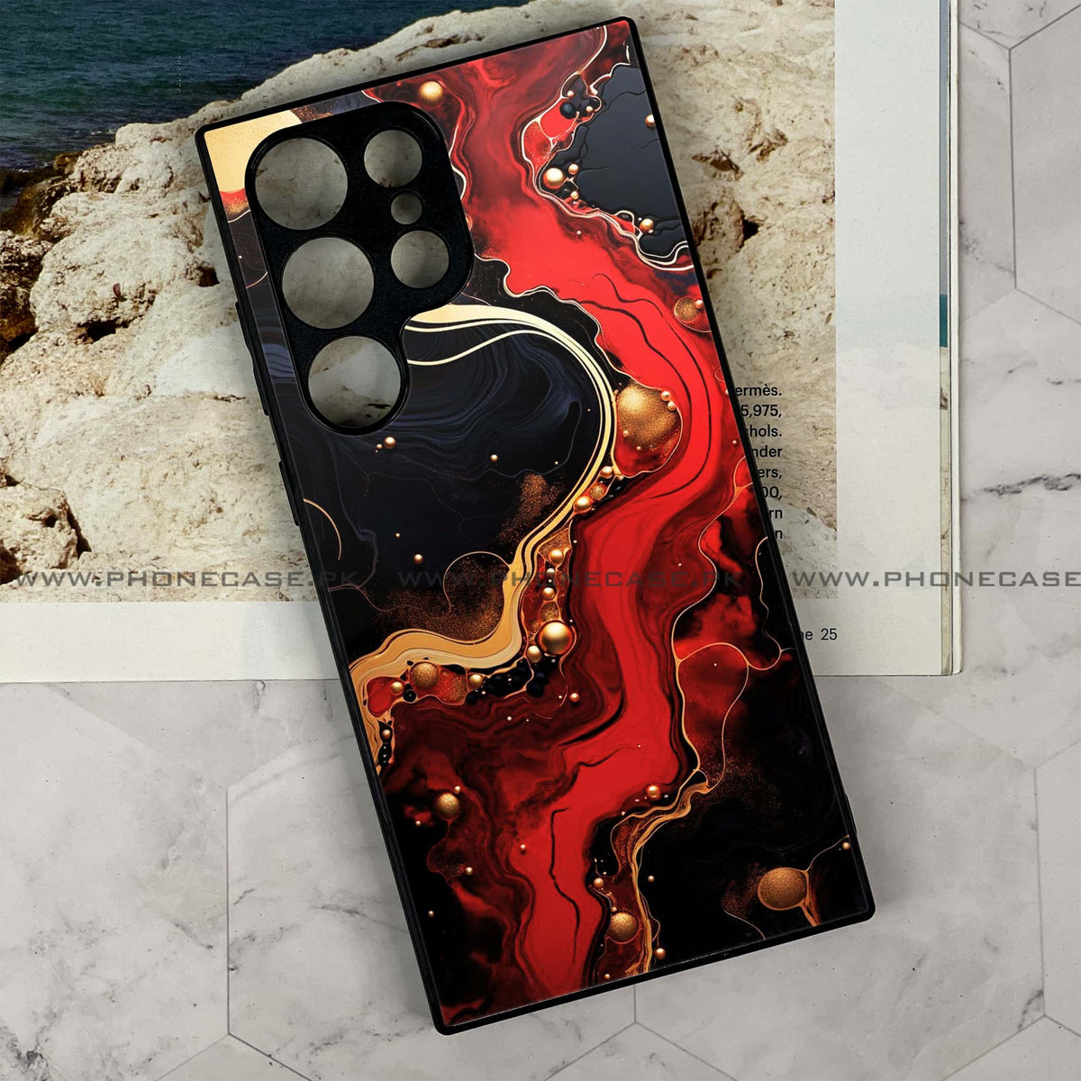 Samsung Galaxy S24 Ultra - Red Gold Marble - PremiumMetal Printed soft ...