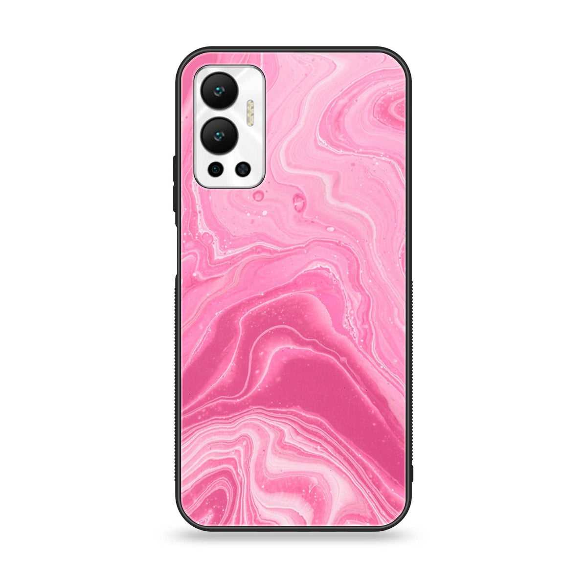 Infinix Hot 12 - Pink Marble Series - Premium Printed Glass soft Bumpe ...